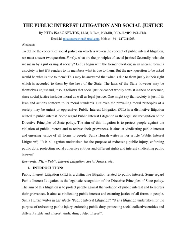 Public Interest Litigation and Social Justice | PDF | Supreme Court Of ...