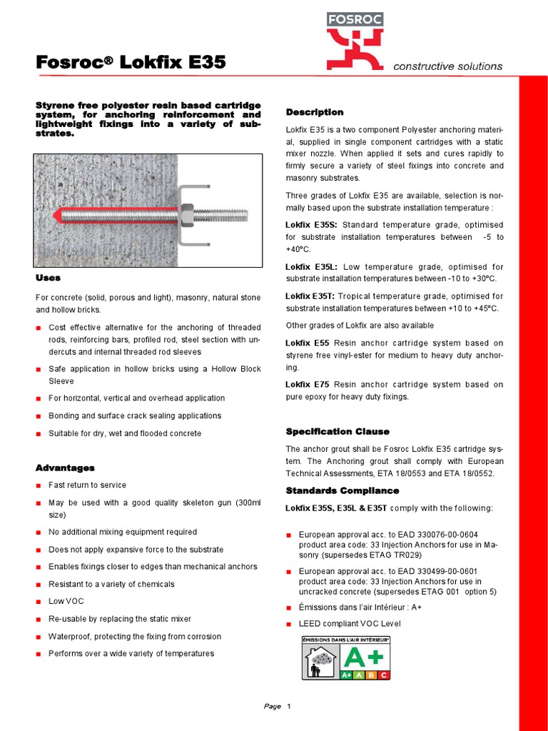 Lokfix E35 TDS 191018 | PDF | Masonry | Concrete