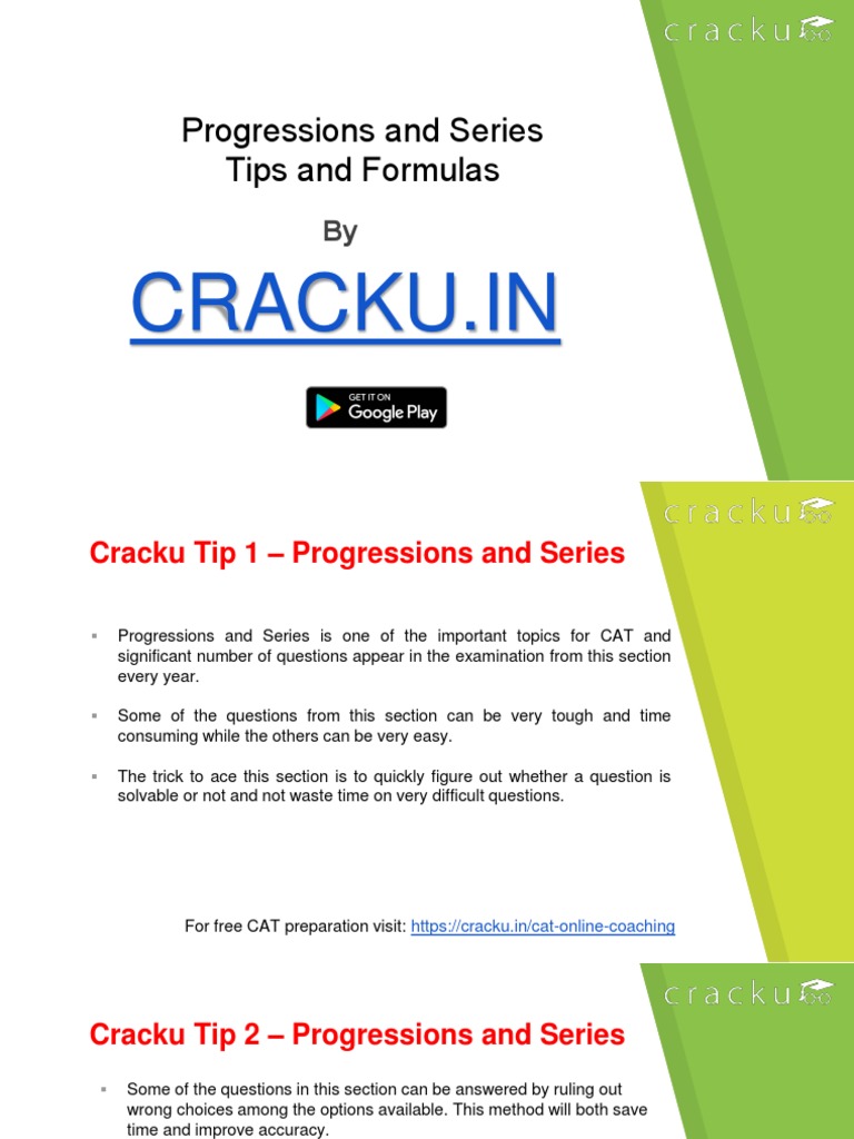 Cracku - In: Progressions and Series Tips and Formulas | PDF | Series ...