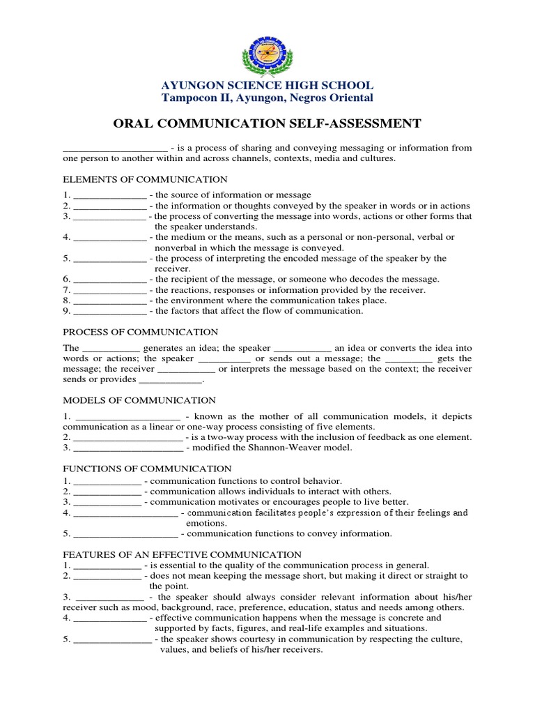 Oral Communication Self-Assessment | PDF | Communication | Information