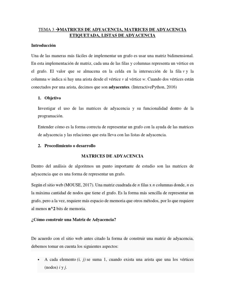 Matrices de Adyacencia | PDF | Matriz (Matemáticas) | Vértice (teoría ...