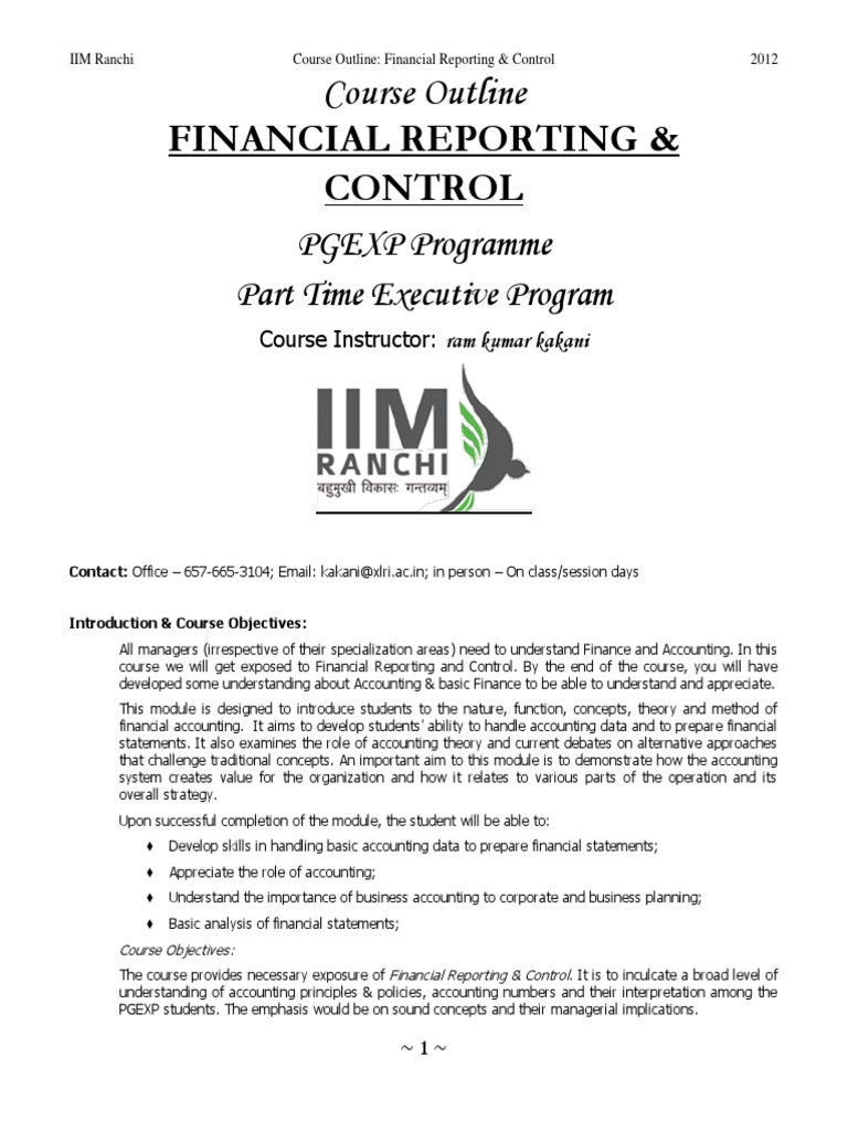 Financial Reporting & Control: Course Outline | PDF | Financial ...
