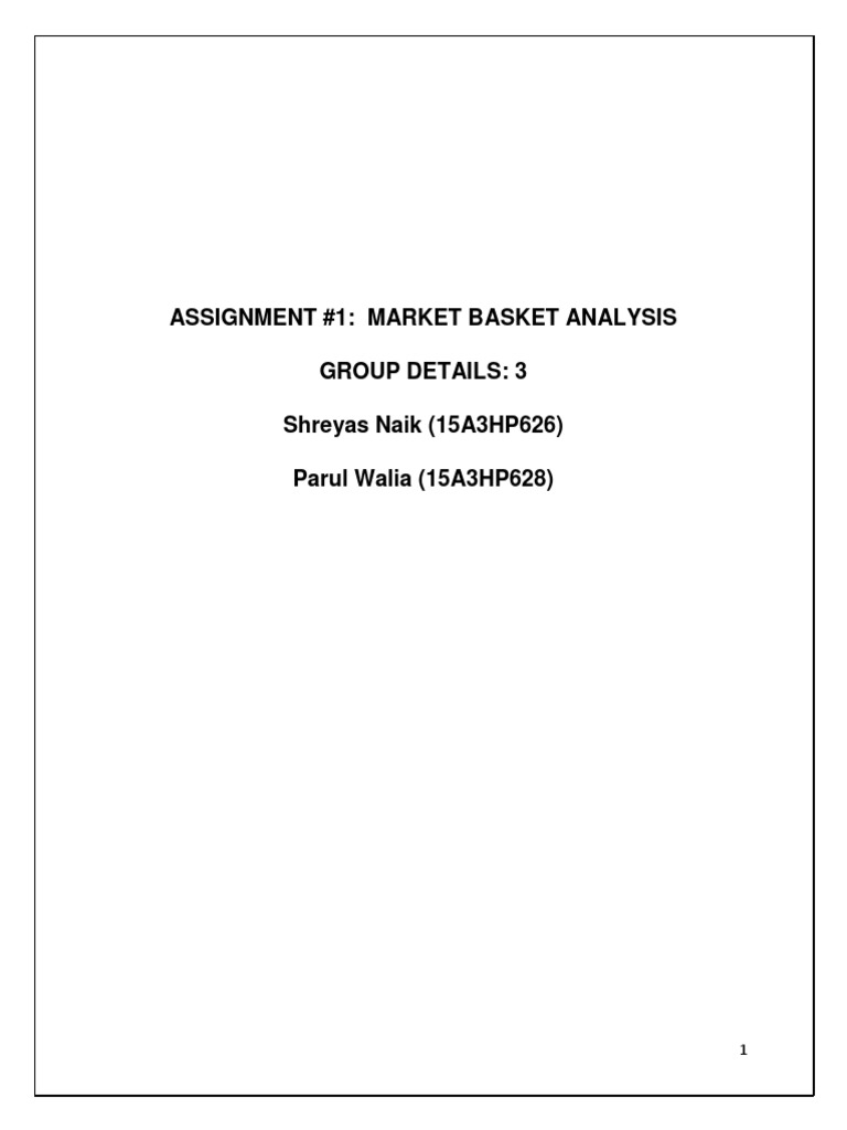 Assignment #1: Market Basket Analysis Group Details: 3 Shreyas Naik (15A3HP626) Parul Walia ...