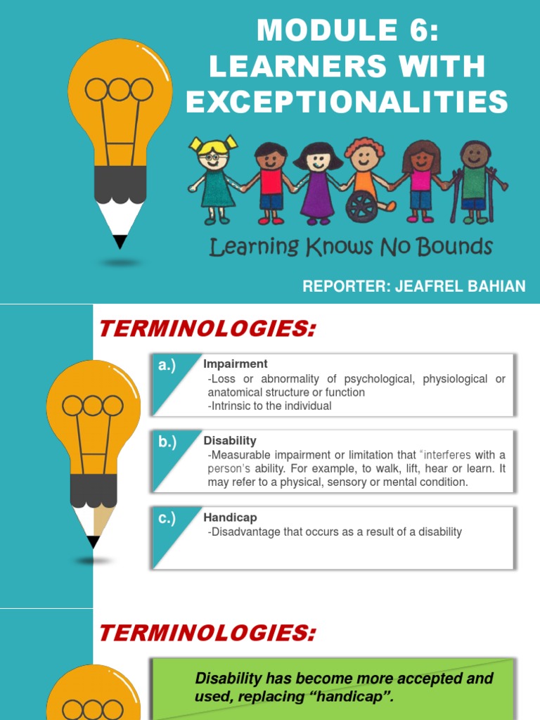 Module 6 - Learners With Exceptionalities FINAL PRESENTATION | PDF | Disability | Intellectual ...