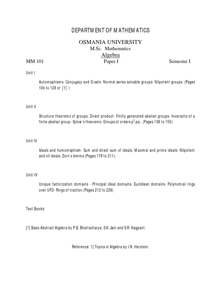 Analysis of Functions and Metric Spaces in the M.Sc. Mathematics ...