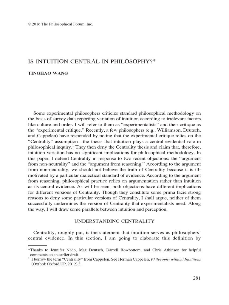 ¿La Intuición Es Central en La Filosofìa? | PDF | Intuition | Epistemology