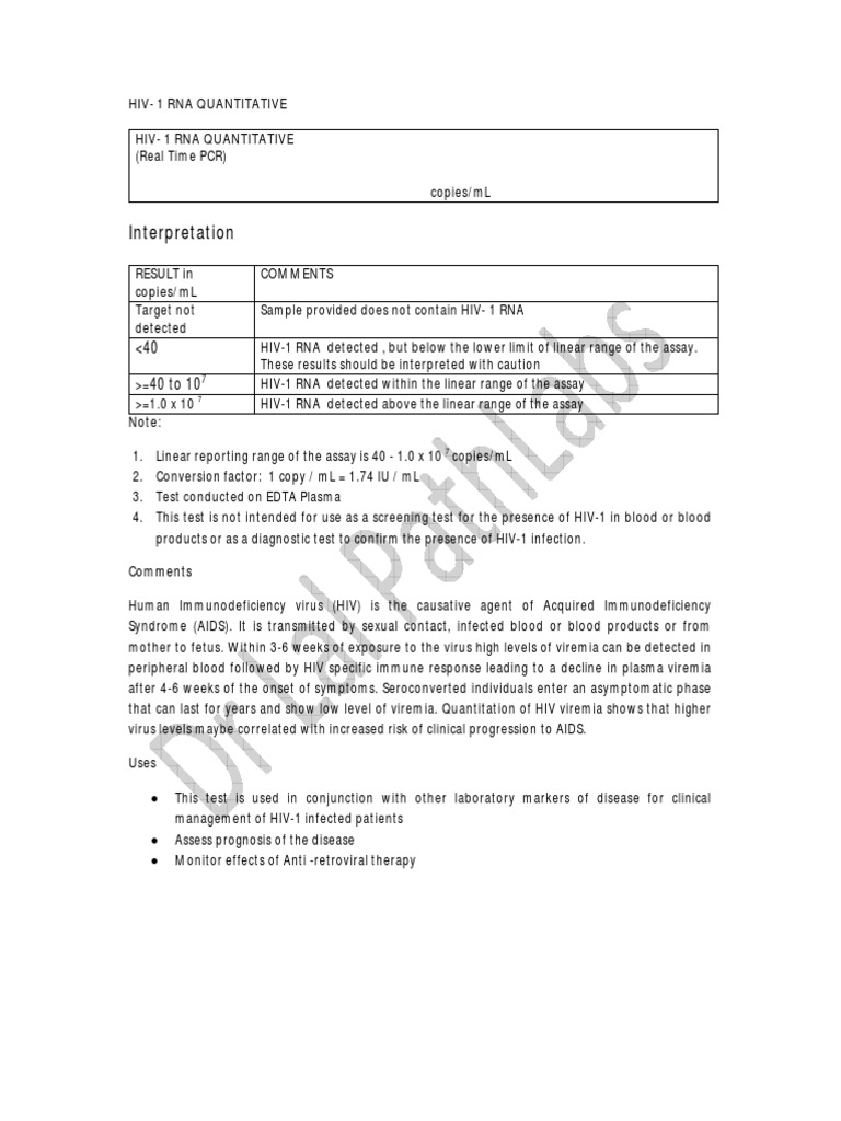 Interpretation: Hiv-1 Rna Quantitative Hiv - 1 Rna Quantitative | PDF