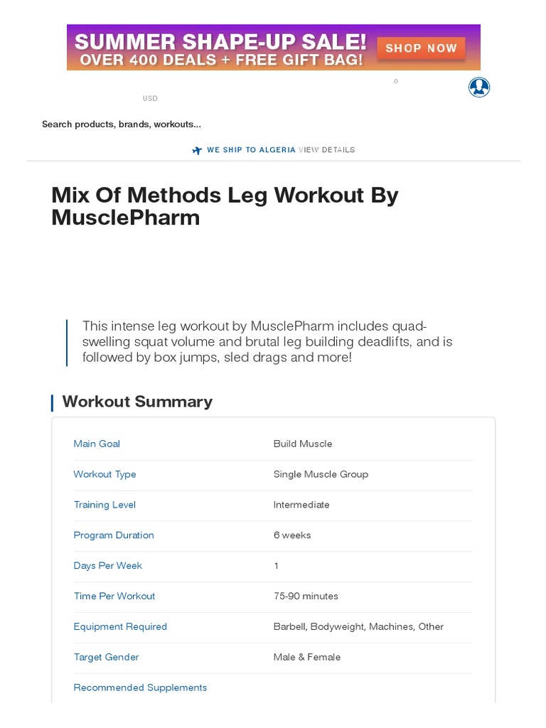 Mix of Methods Leg Workout by MusclePharm - Muscle & Strength | PDF ...
