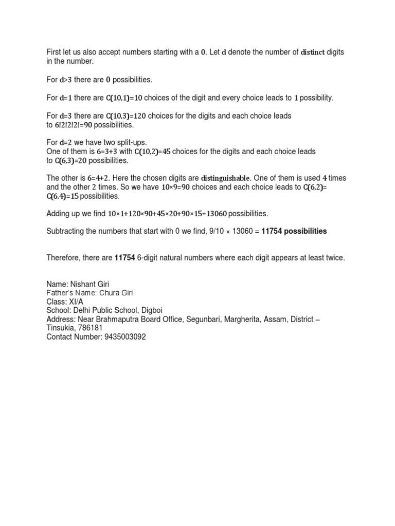 Counting 6-digit numbers with each digit appearing at least twice | PDF
