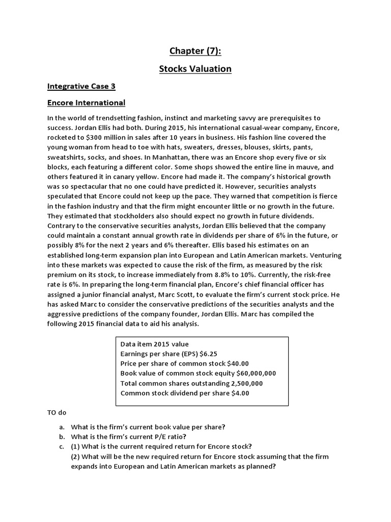 Chapter 7 Case Study | PDF | Stocks | Stock Valuation