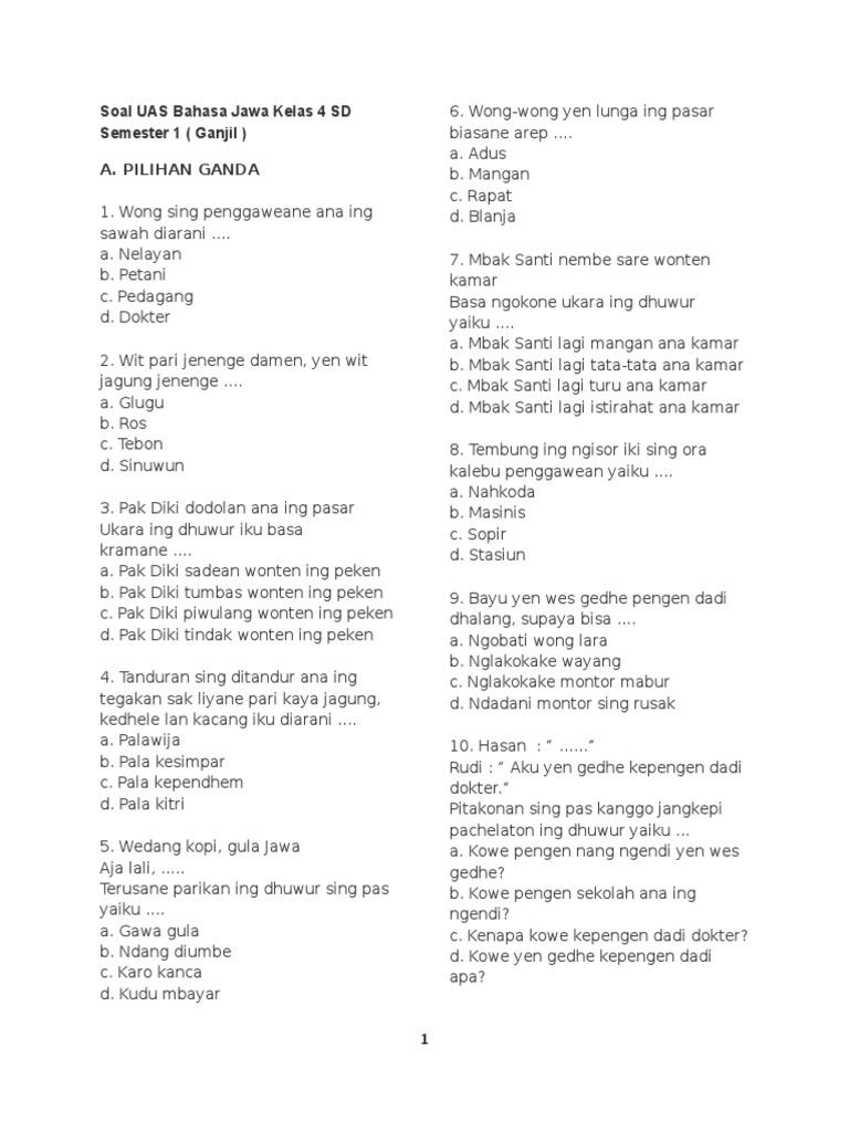 Soal Bahasa Jawa Kelas 4 | PDF