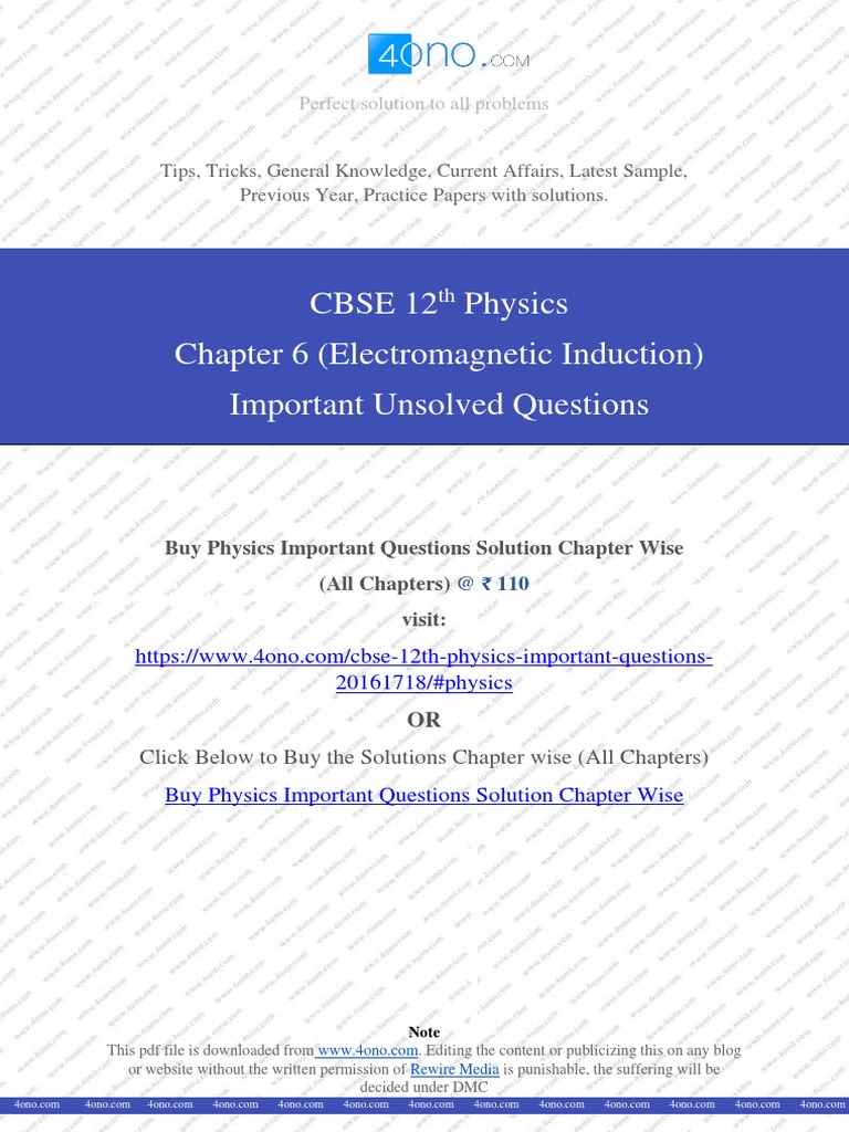 Chapter 6 (Electromagnetic Induction) Unsolved | PDF | Electromagnetic Induction | Inductance