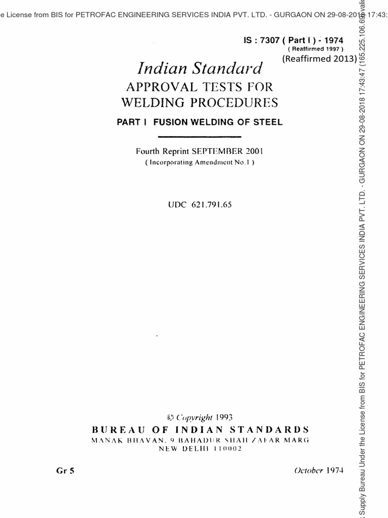 Is 7307 | PDF | Welding | Construction