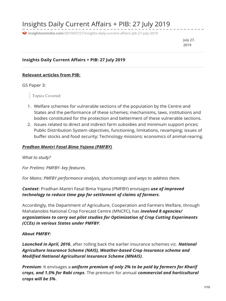 Insights Ias Current Affairs | PDF | Insurance | Government