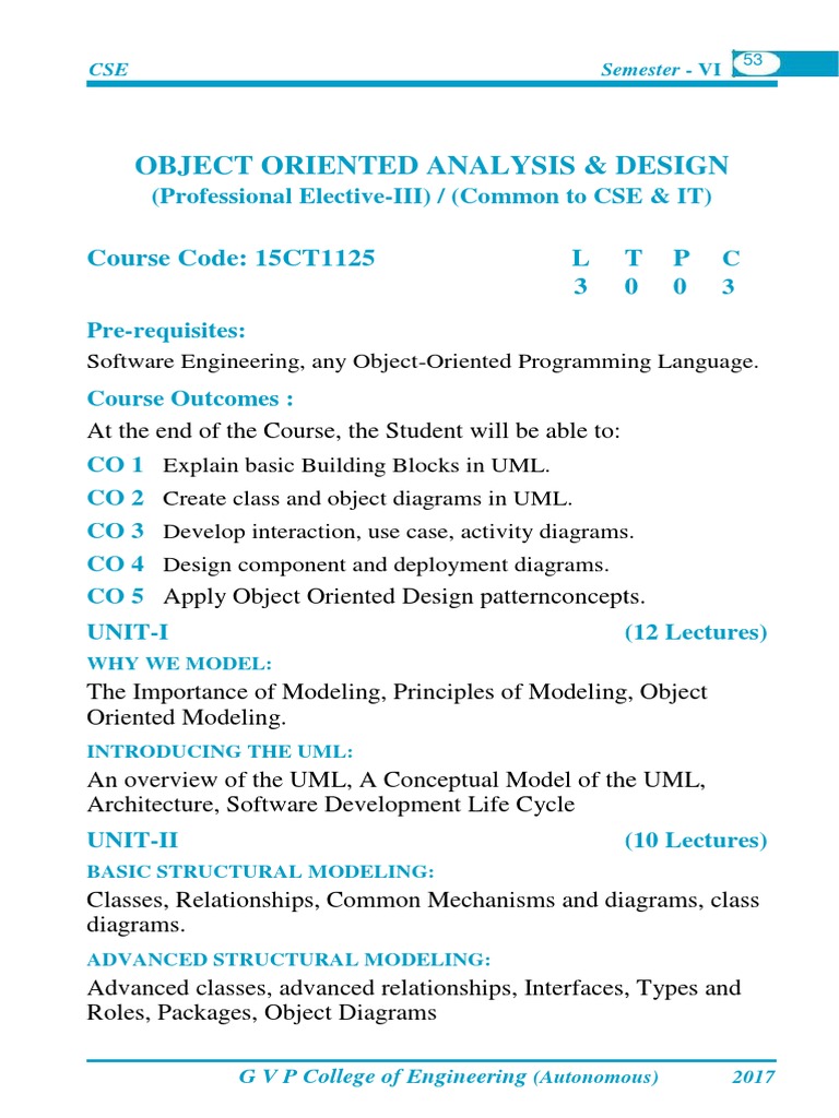 Ooad Syllabus 2015-16 Batch - 1 | PDF | Unified Modeling Language | Conceptual Model