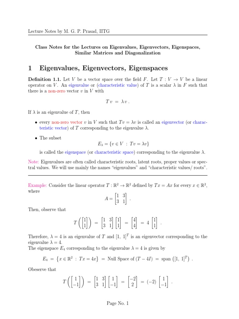1 Eigenvalues, Eigenvectors, Eigenspaces: Eigenvalue Characteristic Value | PDF | Eigenvalues ...