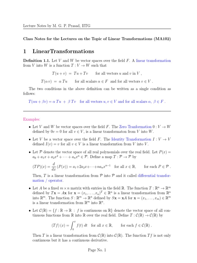 1 Lineartransformations: Linear Transformation | PDF | Linear Map | Basis (Linear Algebra)