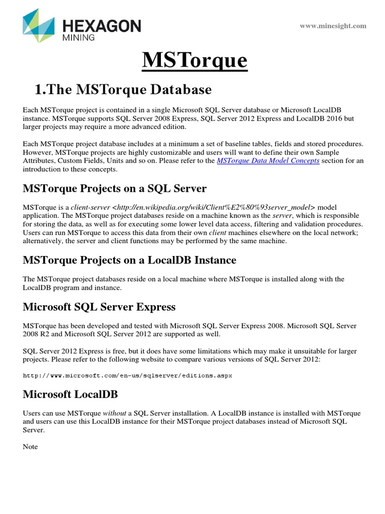 Manual MS Torque | PDF | Microsoft Sql Server | Cartesian Coordinate System