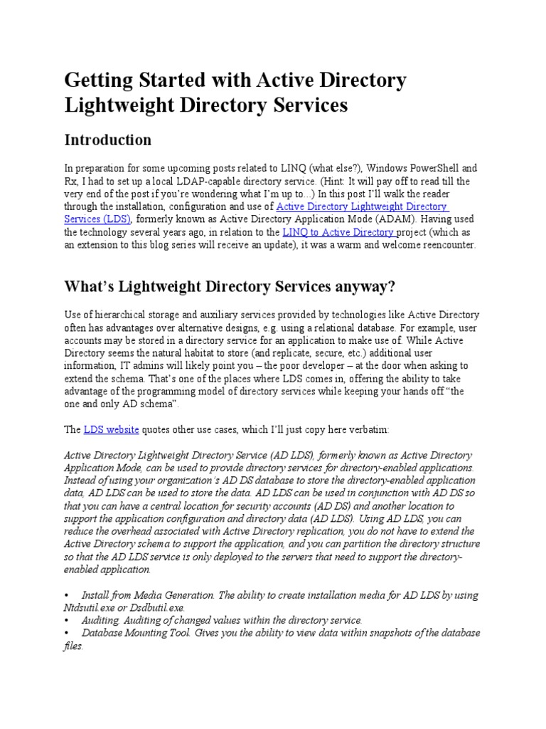 Getting Started With Active Directory Lightweight Directory Services ...