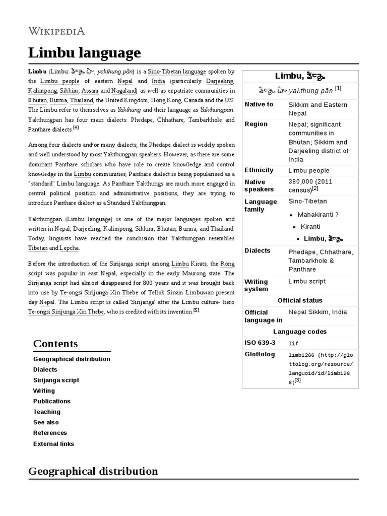 Limbu Language | PDF | Languages Of Asia | Nepal