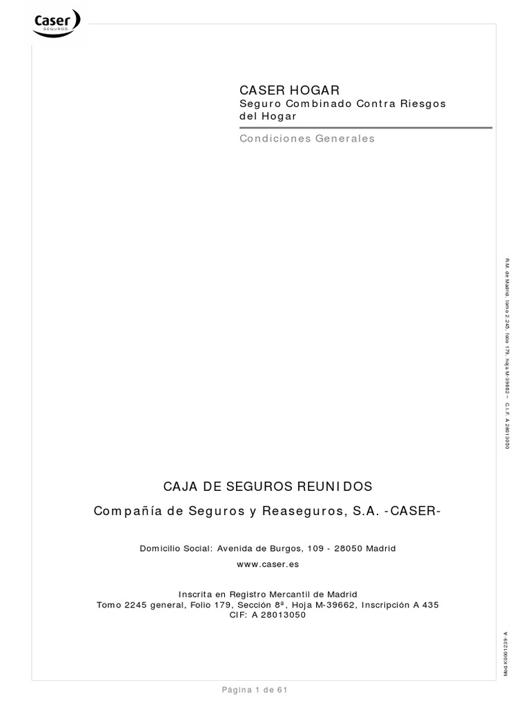 CASER Generales | PDF | Póliza de seguros | Reaseguro
