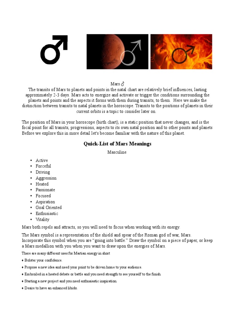 Quick-List of Mars Meanings | PDF | Planets In Astrology | Astronomy