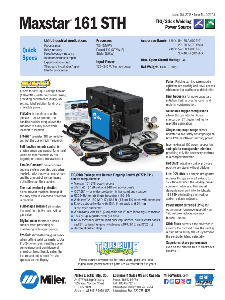 Maxstar 161 STH: Quick Specs | PDF | Electricity | Electrical Engineering