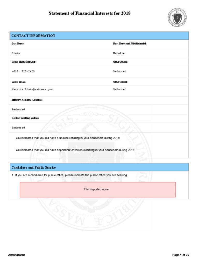 State Rep. Natalie Blais' Amended 2018 SFI | PDF | Trust Law | Exchange ...