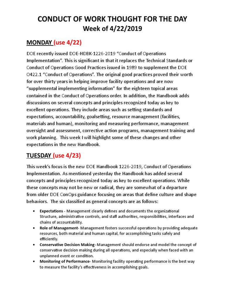 DOE Handbook 1226-2019 Highlights New Concepts for Conduct of ...