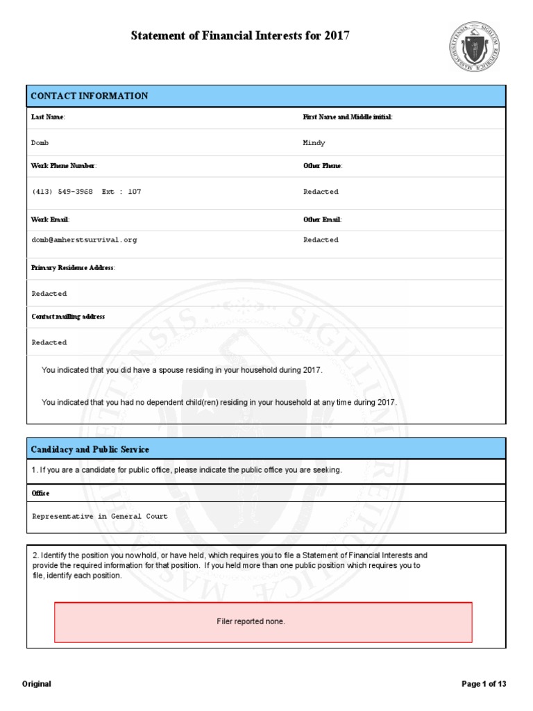 State Rep. Mindy Domb 2018 SFI | PDF | Mortgage Law | Trust Law