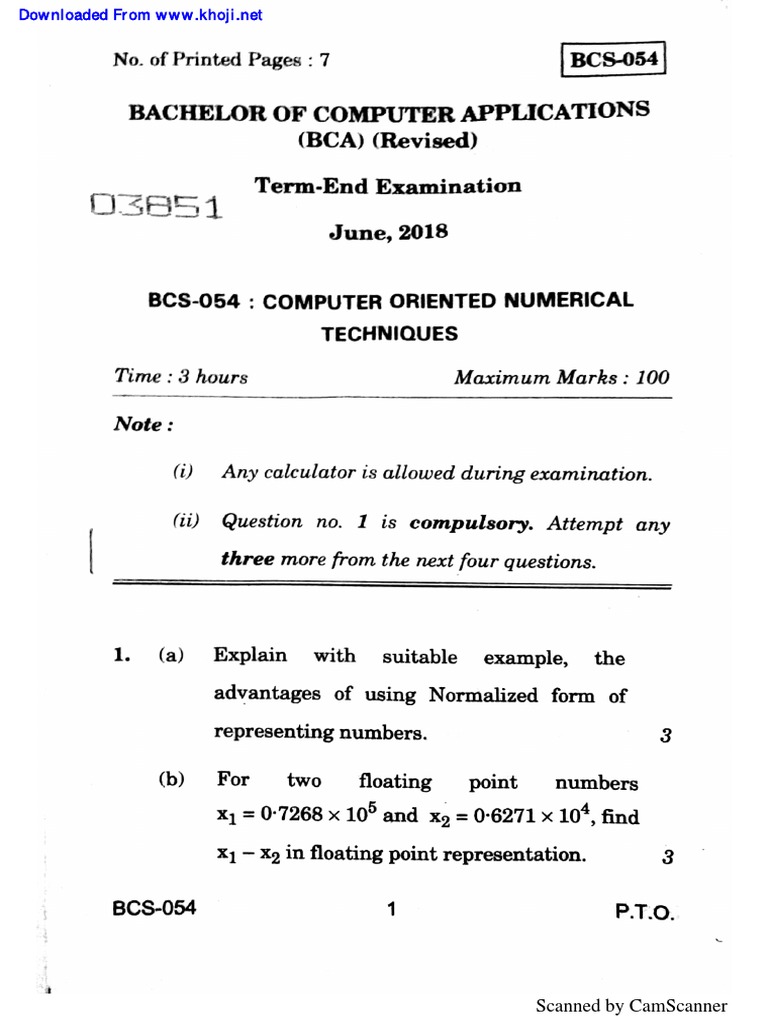 Question Paper... Computer Oriented Numerical Techniques | PDF | Finite Difference | Equations