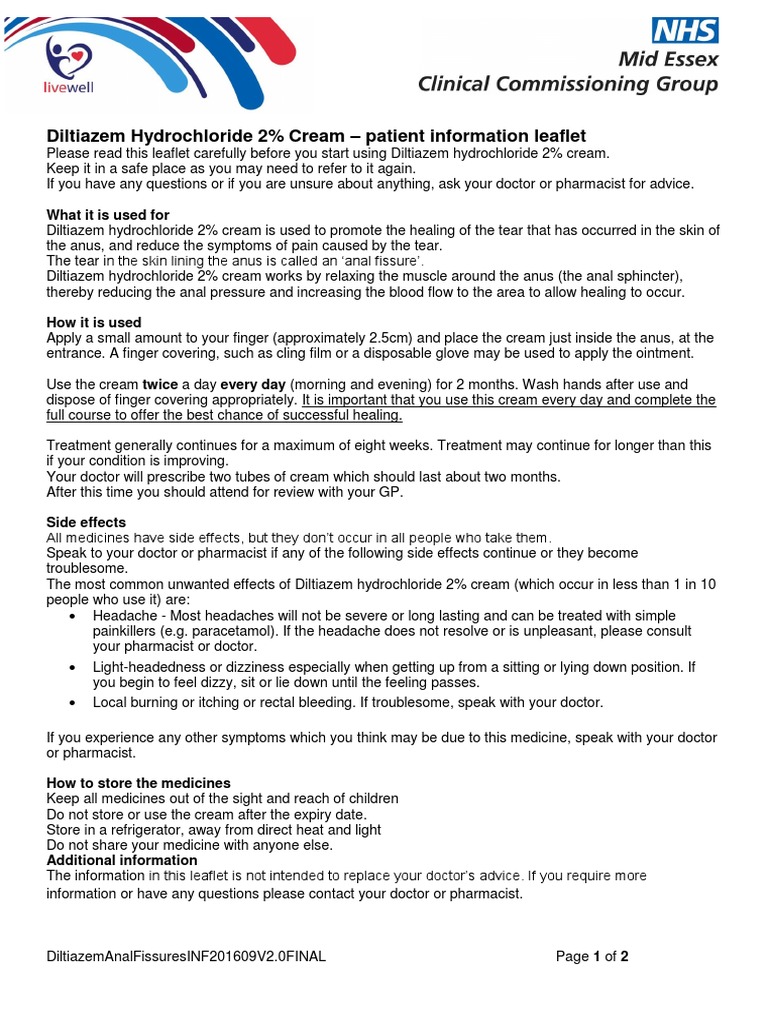 Diltiazem Hydrochloride 2% Cream - Patient Information Leaflet | PDF ...