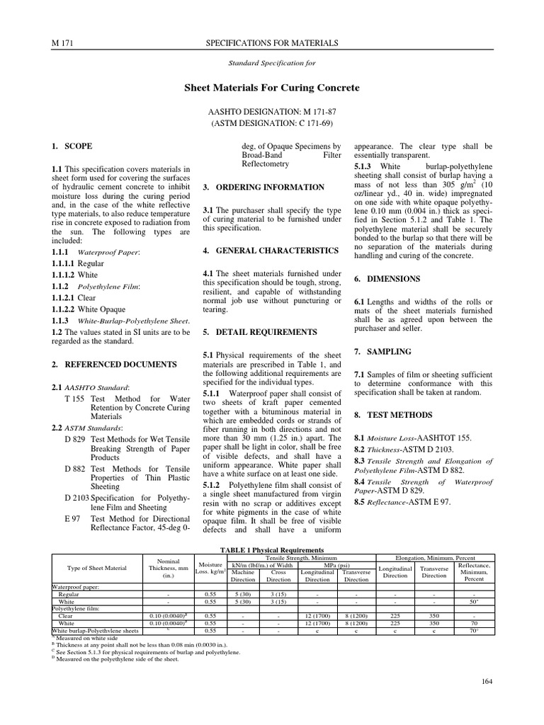 Sheet Materials For Curing Concrete | PDF | Ultimate Tensile Strength ...