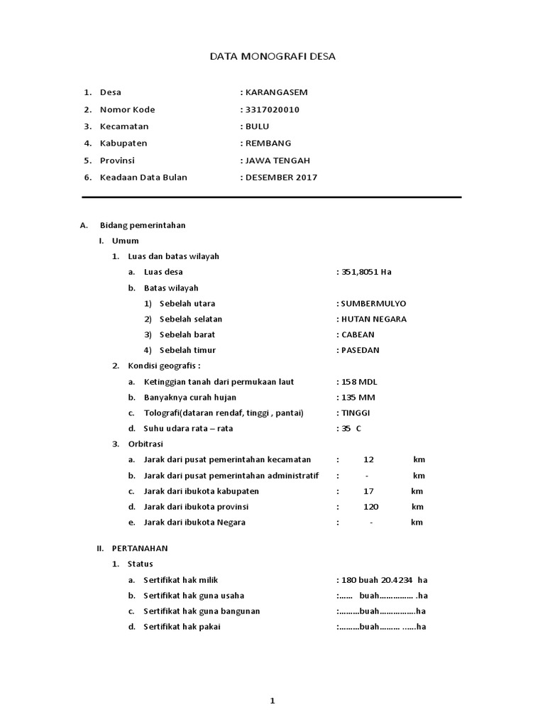 Monografi Desa Karangasem | PDF
