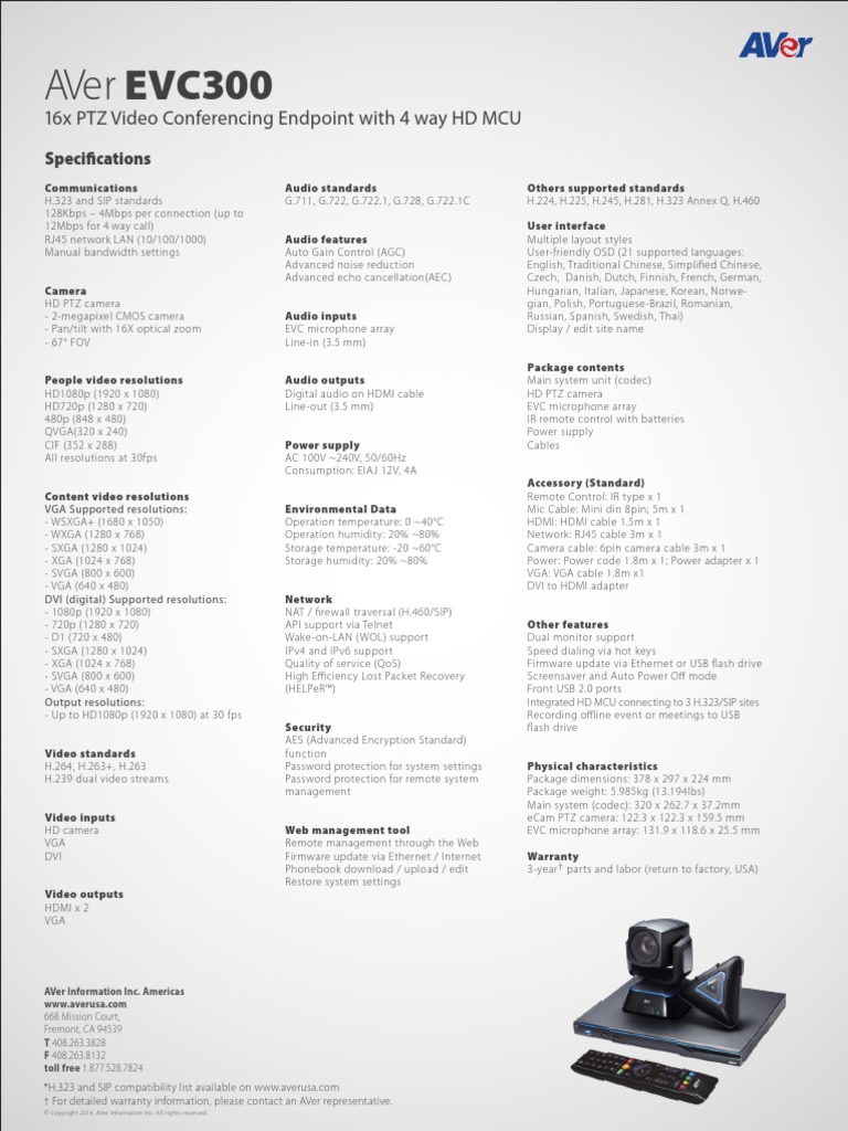 EVC300 Specsheet PDF | PDF | Hdmi | Electronic Engineering