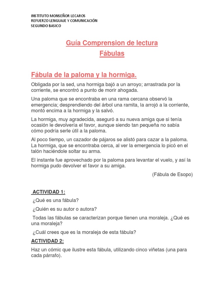Guía Comprension de Lectura Segundo Basico | PDF | León | Pollo
