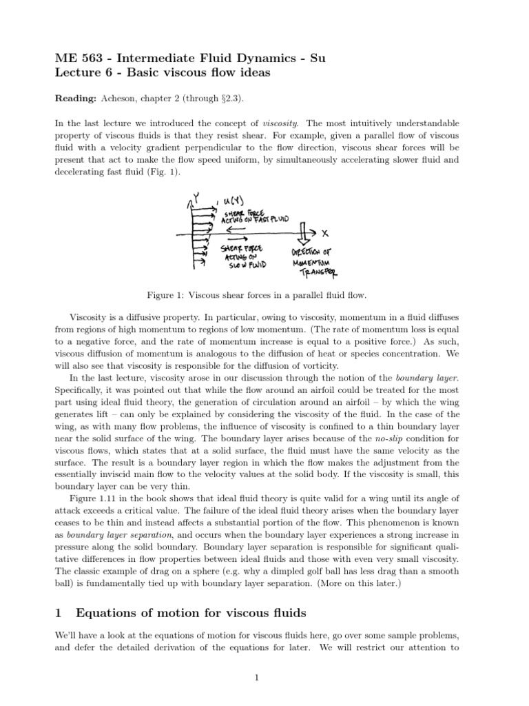 ME 563 - Intermediate Fluid Dynamics - Su Lecture 6 - Basic Viscous Flow Ideas | PDF | Fluid ...