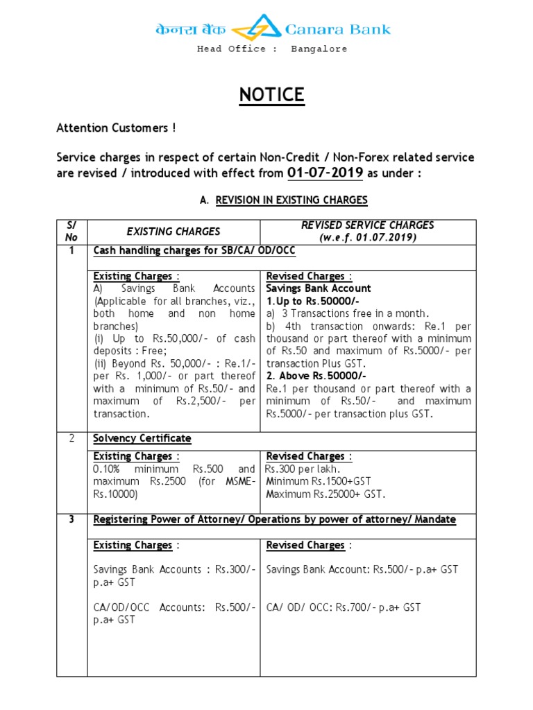 Bank service charge notice | PDF | Banks | Services (Economics)