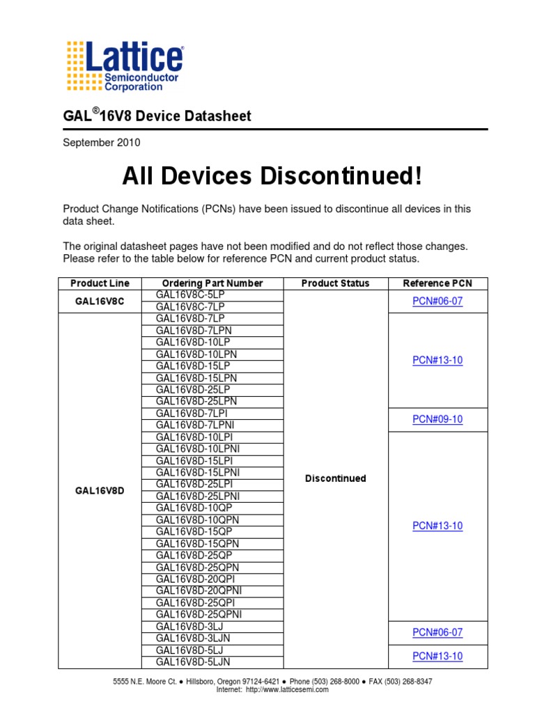 All Devices Discontinued!: GAL 16V8 Device Datasheet | PDF | Input ...