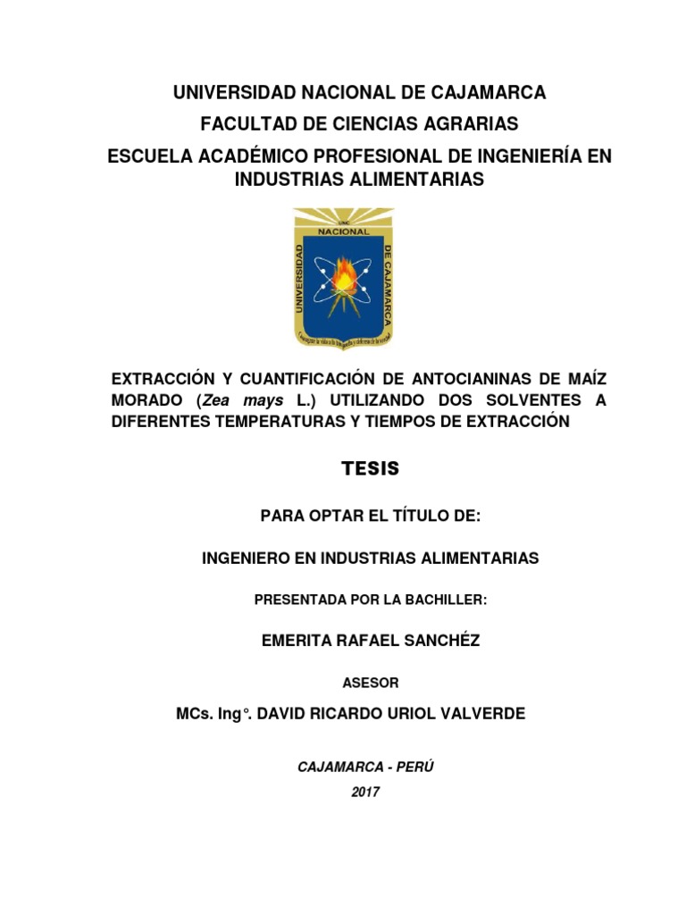 Extracción y Cuantificación de Antocianinas de Maíz Morado (Zea Mayz L ...