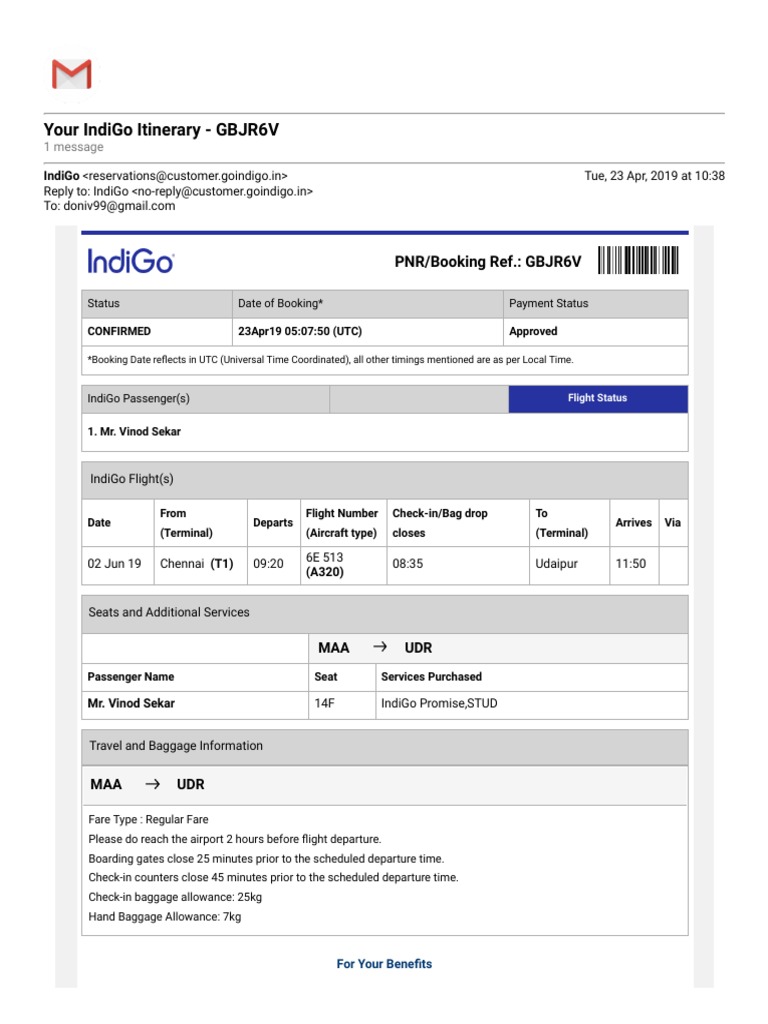 Your Indigo Itinerary - Gbjr6V | PDF | Aviation | Business