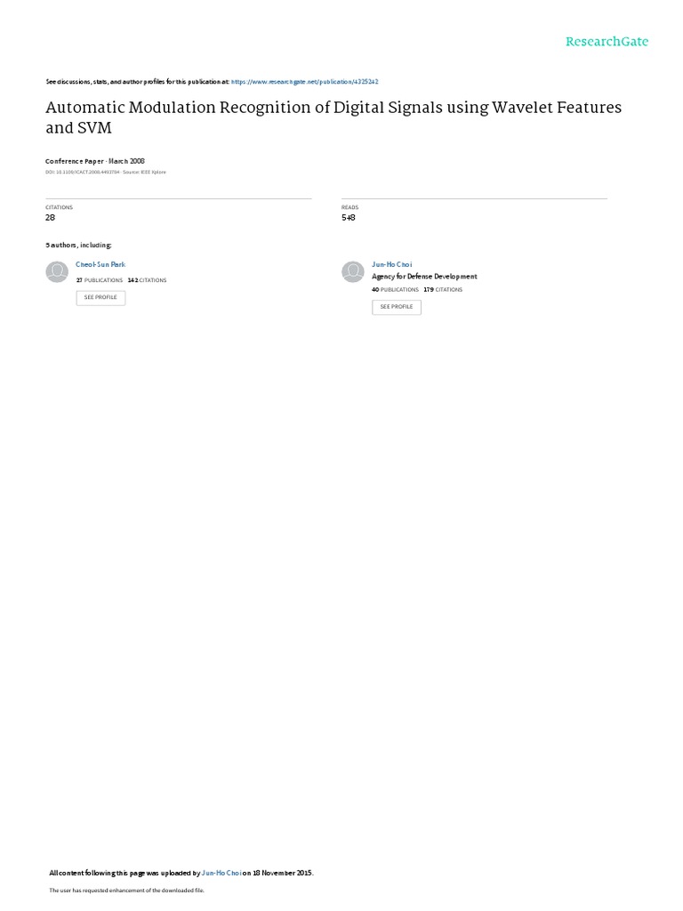 Automatic Modulation Recognition of Digital Signals Using Wavelet Features and SVM | PDF ...
