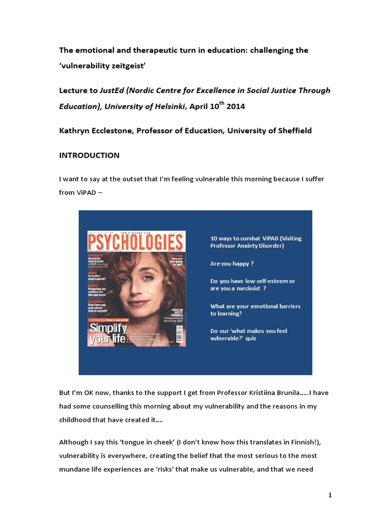 El Giro Afectivo Terapéutico en Educación | PDF | Psychological ...