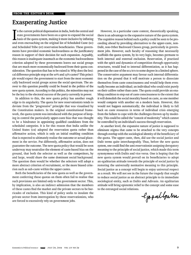 ED LIV 29 200719 Exasperating Justice | PDF | Caste | Social Inequality