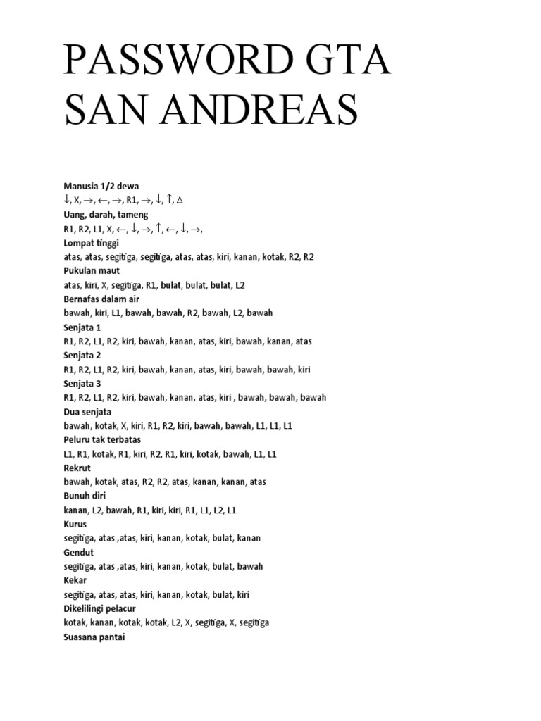 Password Gta San Andreas | PDF