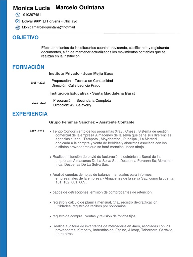 CV Monica | PDF | Contabilidad | Empresas
