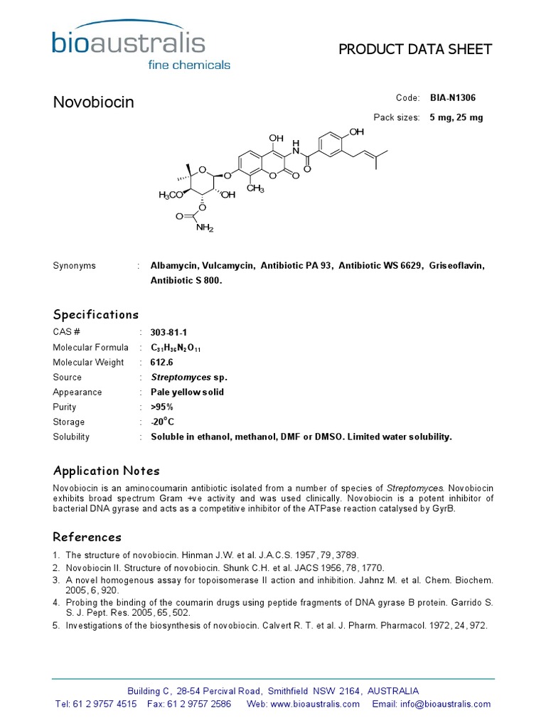 Novobiocin: Product Data Sheet Product Data Sheet | PDF