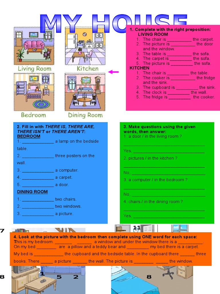 Prepositions in House Rooms Worksheet | PDF | Room | Domestic Life