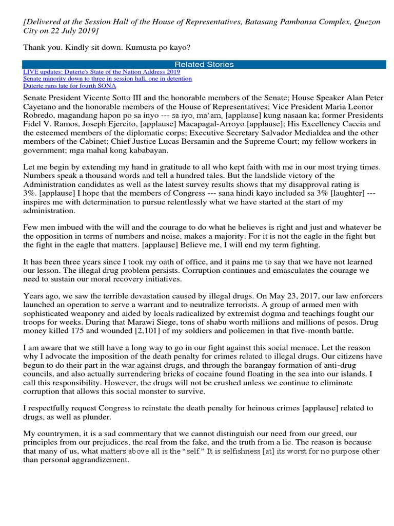 Delivered at The Session Hall of The House of Representatives, Batasang ...