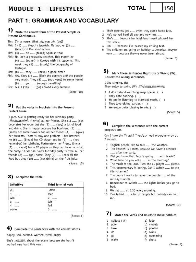 Opportunities Pre-Intermediate Module 1 Test | PDF